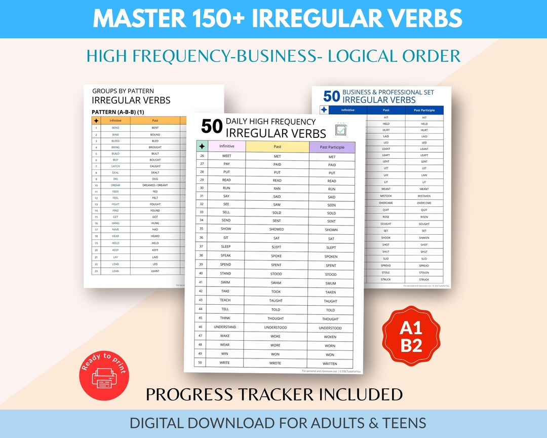 Irregular Verbs PDF List Cheat Sheet | Tracker | Logic-based English ...