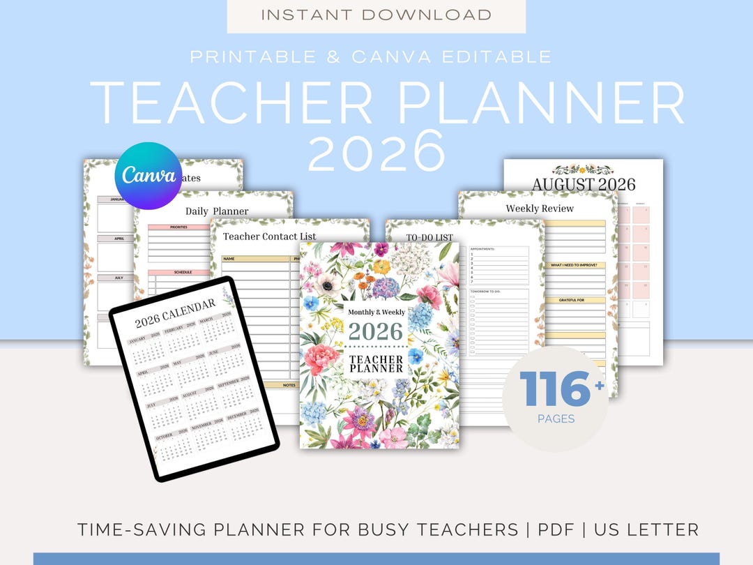 Teacher Planner Organizer Printable, Teaching Binder, Lesson Planner ...