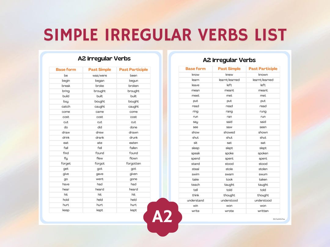 Learn English Irregular Verbs List PDF for ESL Students and Teachers ...