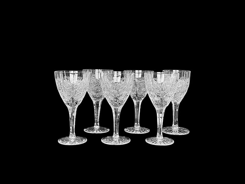 Vintage Bohemian Queen Lace Crystal Wine Glasses, Set of 6 - Etsy