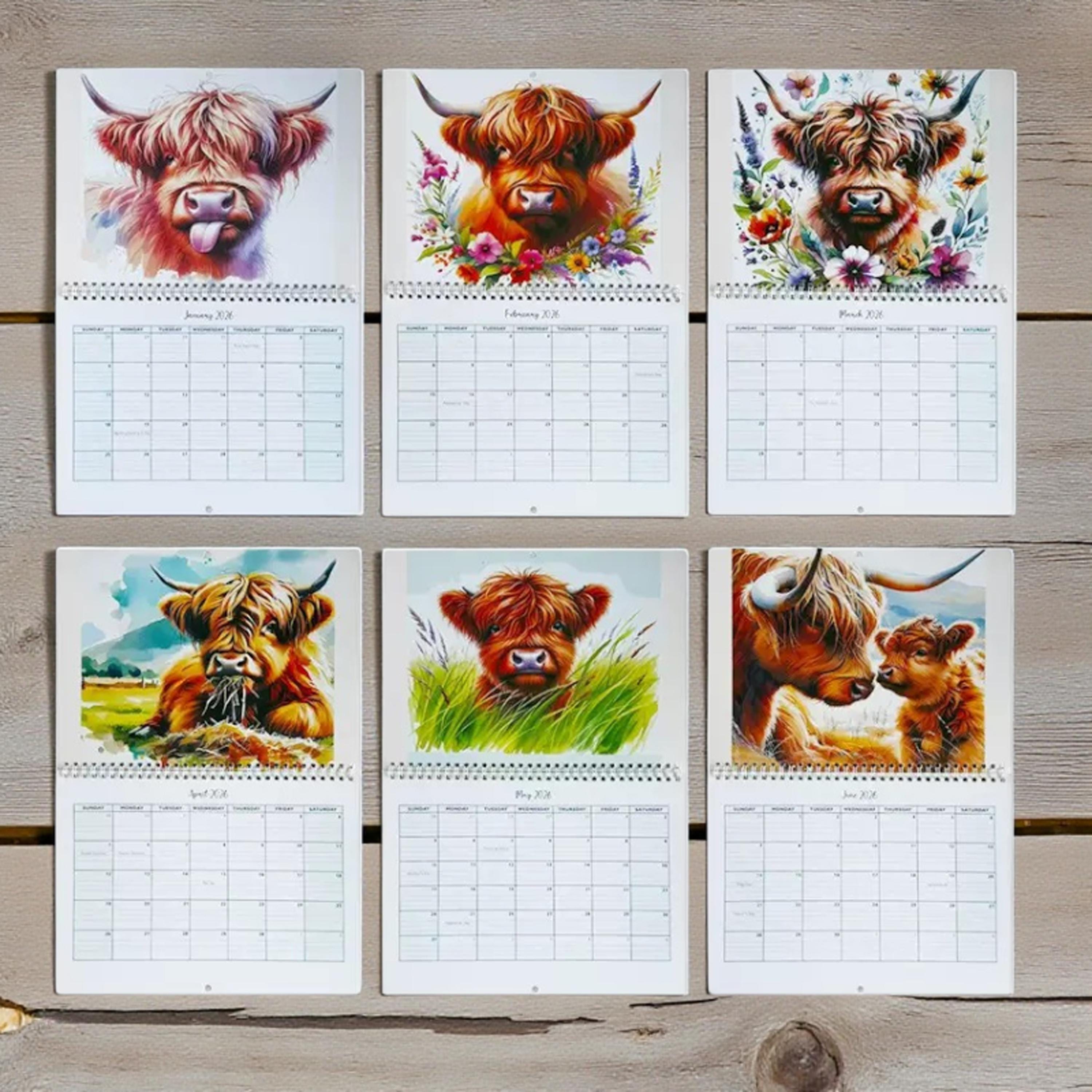2026 Highland Cow Calendar: Fluffy Scottish Cattle Wall Planner - Etsy