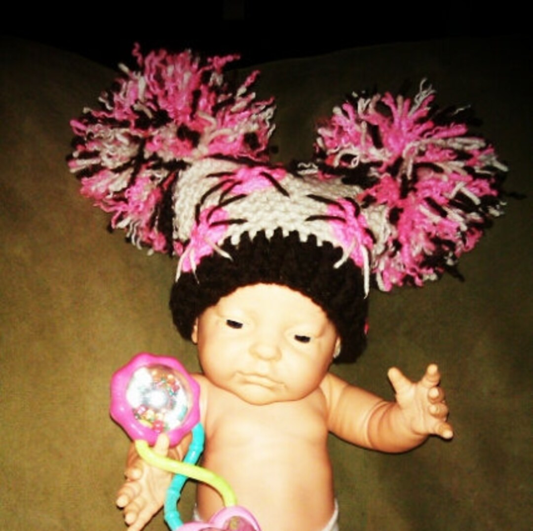 Crocheted Jester Hat With BIG Pom Poms in Espresso, Cream, & Pretty in ...
