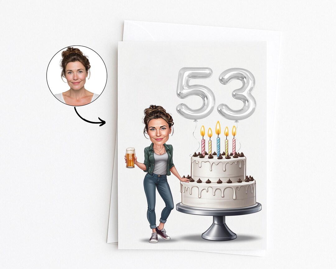 Custom Greeting Card for 53rd Birthday, 53rd Anniversary, Caricature ...