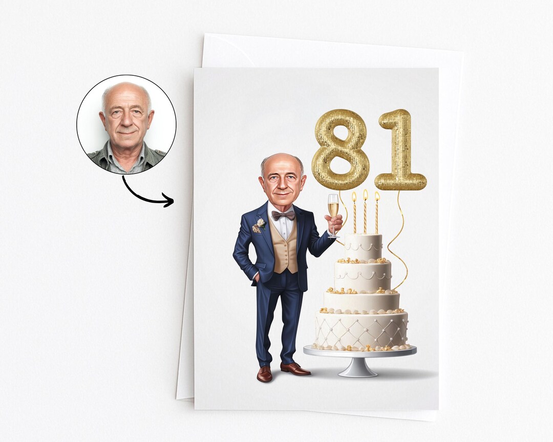 Custom Greeting Card for 81st Birthday, 81st Anniversary, Caricature ...