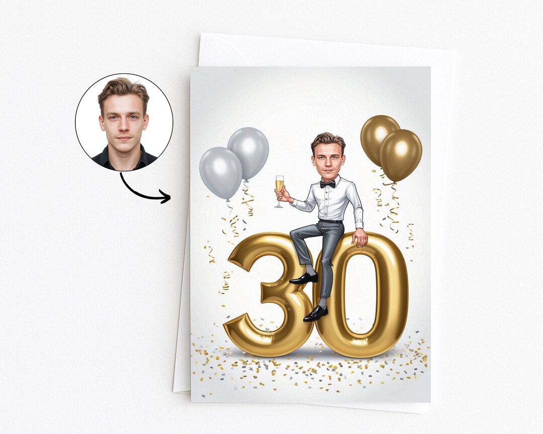 Custom Greeting Card for 30th Birthday, 30th Anniversary, Caricature ...