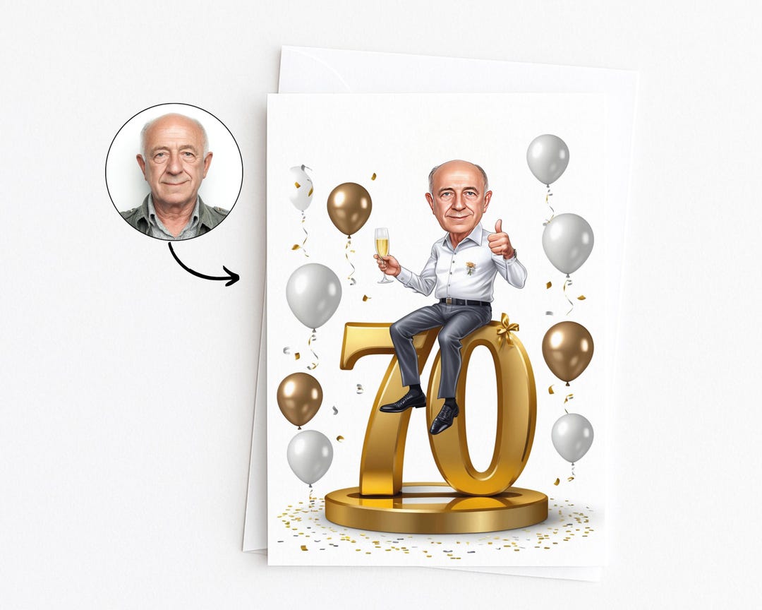Custom Greeting Card for 70th Birthday, 70th Anniversary, Caricature ...
