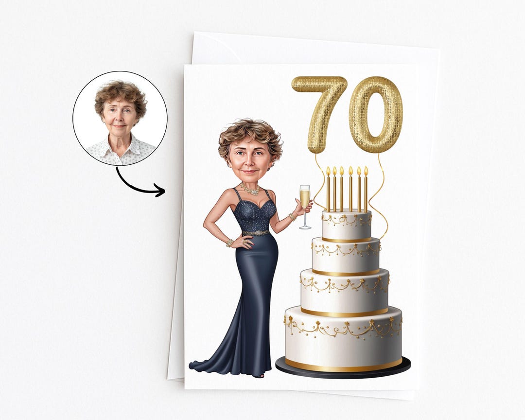 Custom Greeting Card for 70th Birthday, 70th Anniversary, Caricature ...