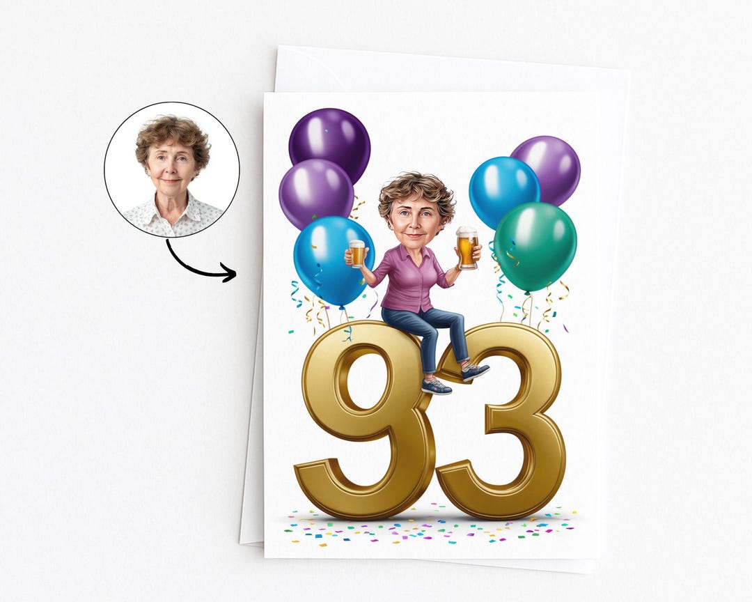 Custom Greeting Card for 93rd Birthday, 93rd Anniversary, Caricature ...