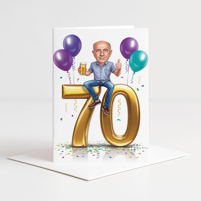 Custom Greeting Card for 70th Birthday, 70th Anniversary, Caricature ...