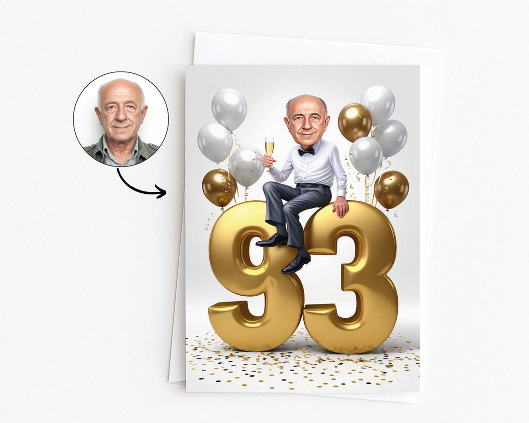 Custom Greeting Card for 93rd Birthday, 93rd Anniversary, Caricature ...