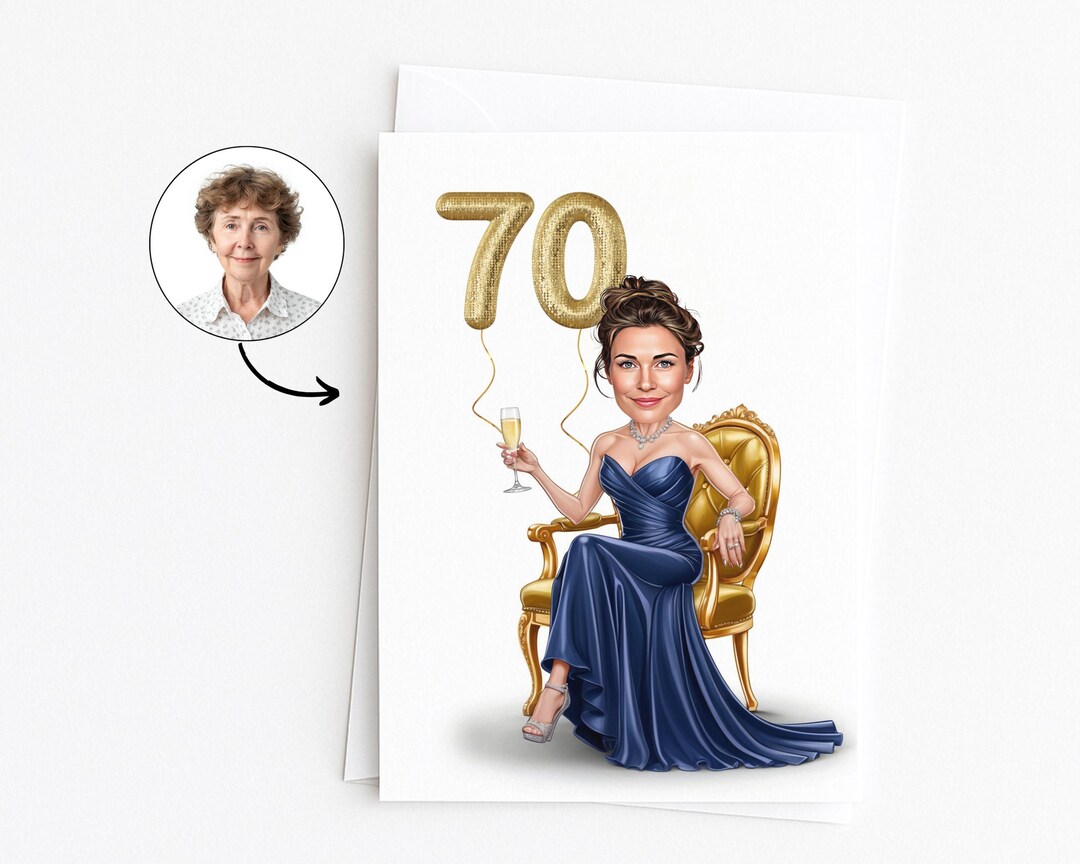Custom Greeting Card for 70th Birthday, 70th Anniversary, Caricature ...