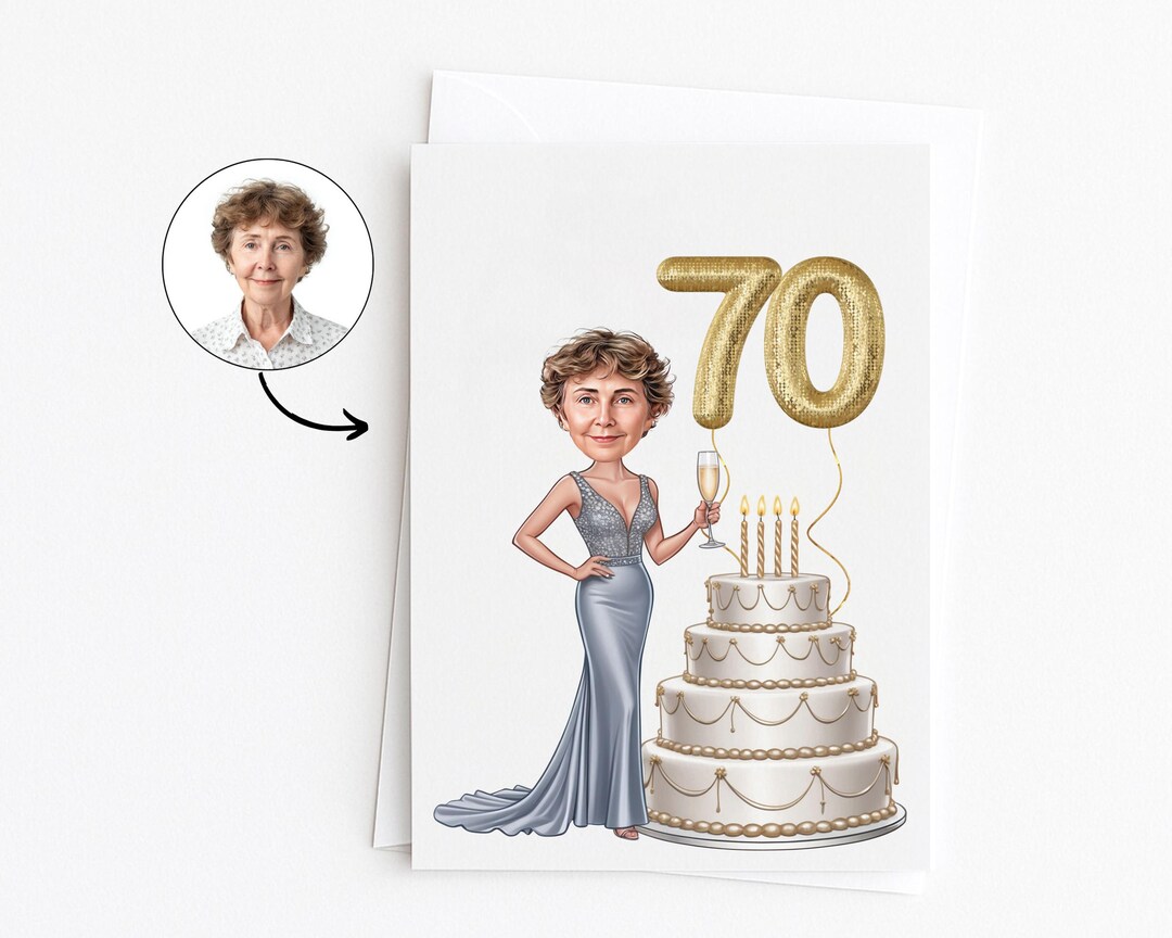 Custom Greeting Card for 70th Birthday, 70th Anniversary, Caricature ...