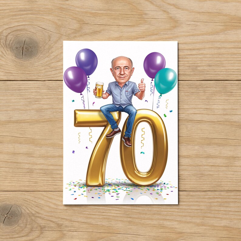 Custom Greeting Card for 70th Birthday, 70th Anniversary, Caricature ...