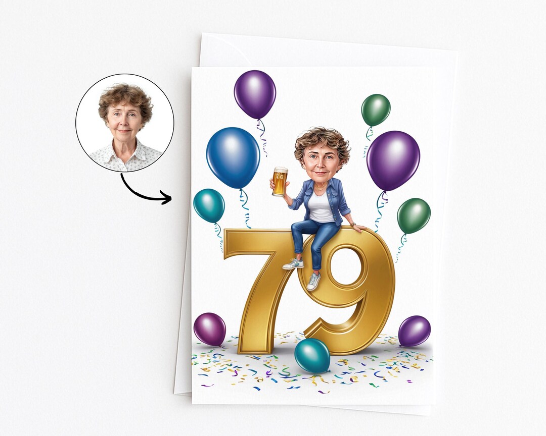 Custom Greeting Card for 79th Birthday, 79th Anniversary, Caricature ...