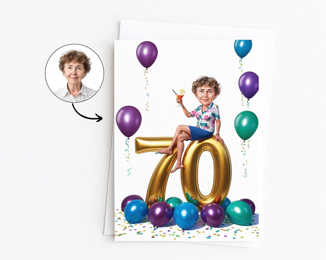 Custom Greeting Card for 70th Birthday, 70th Anniversary, Caricature ...