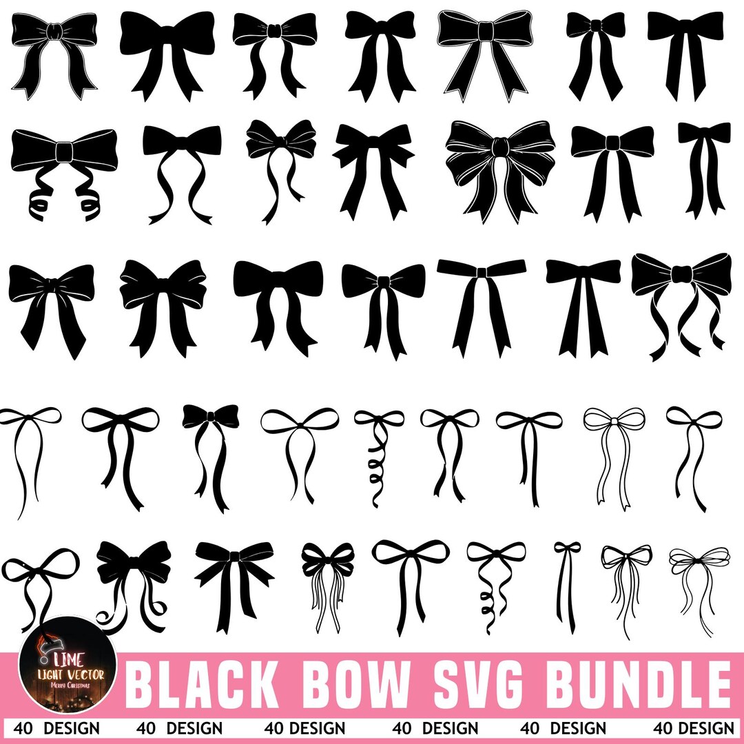 Black Bow Svg Bundle, Ribbon Bow Svg, Coquette Bow Svg, Bow Tie Svg ...
