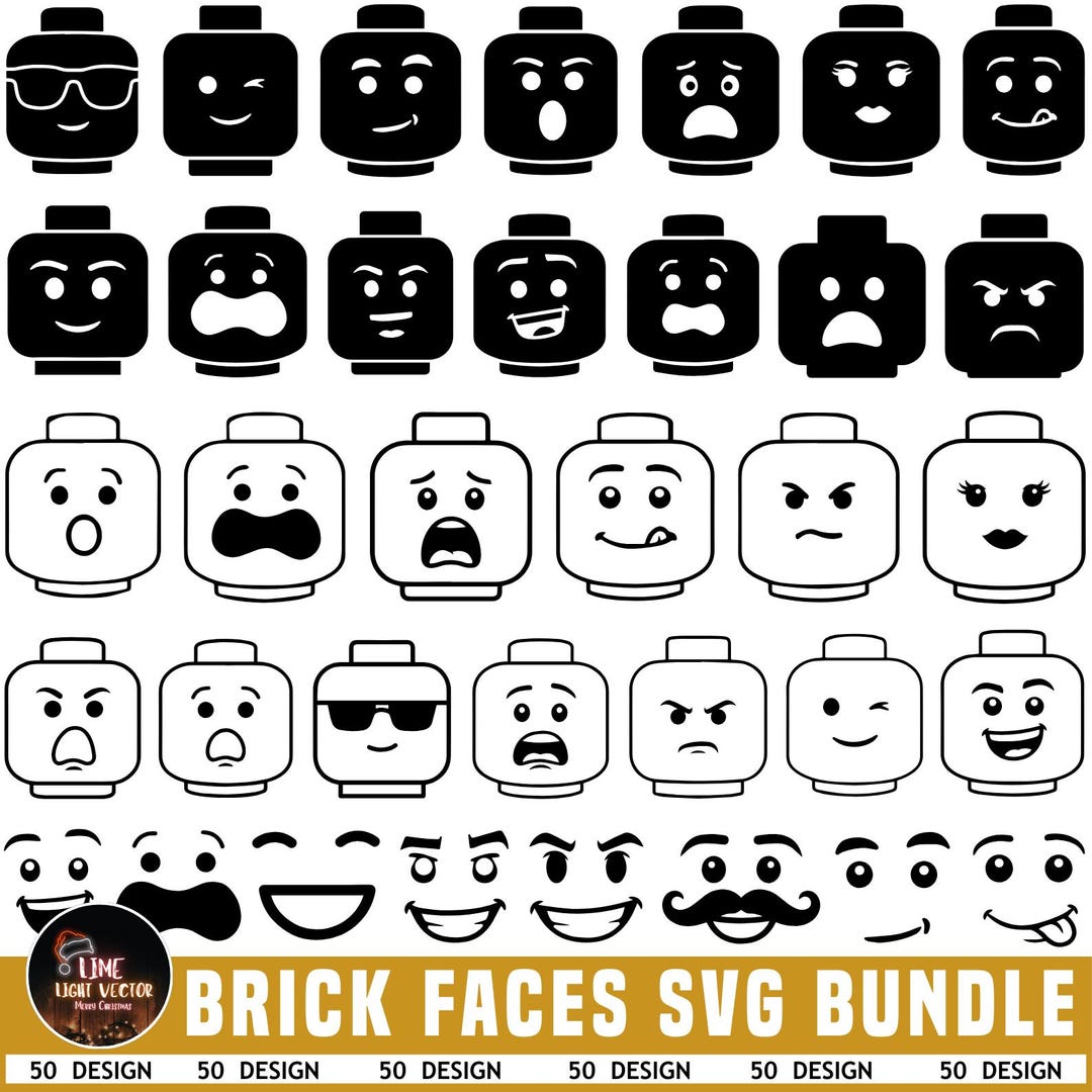 Brick Faces Svg Bundle, Kids Toys Svg Png, Brick Svg Png, Building ...