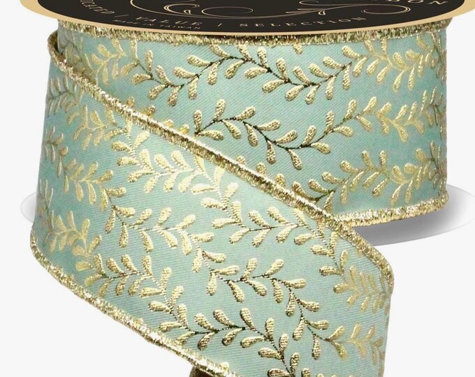 Sage Green & Gold Leaf Garland Ribbon: Wired Edge, Holiday Decor - Etsy