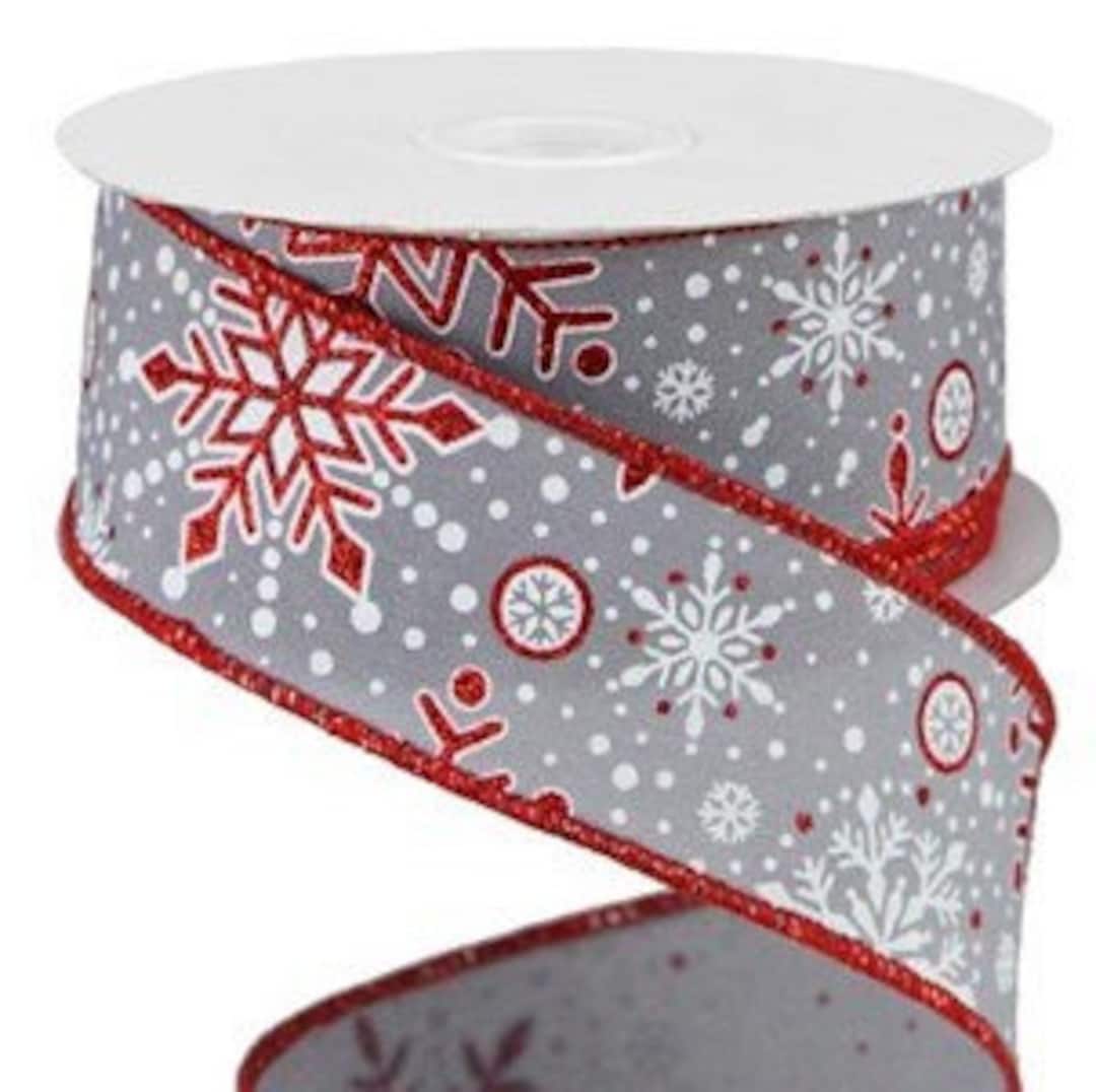Multi Snowflakes Wired Ribbon, 1.5x 10yds, Grey/white/red, Winter ...