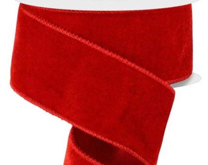 Red Velvet Wired Ribbon: Red Satin Back, 2.5" X 10 Yards, Christmas ...