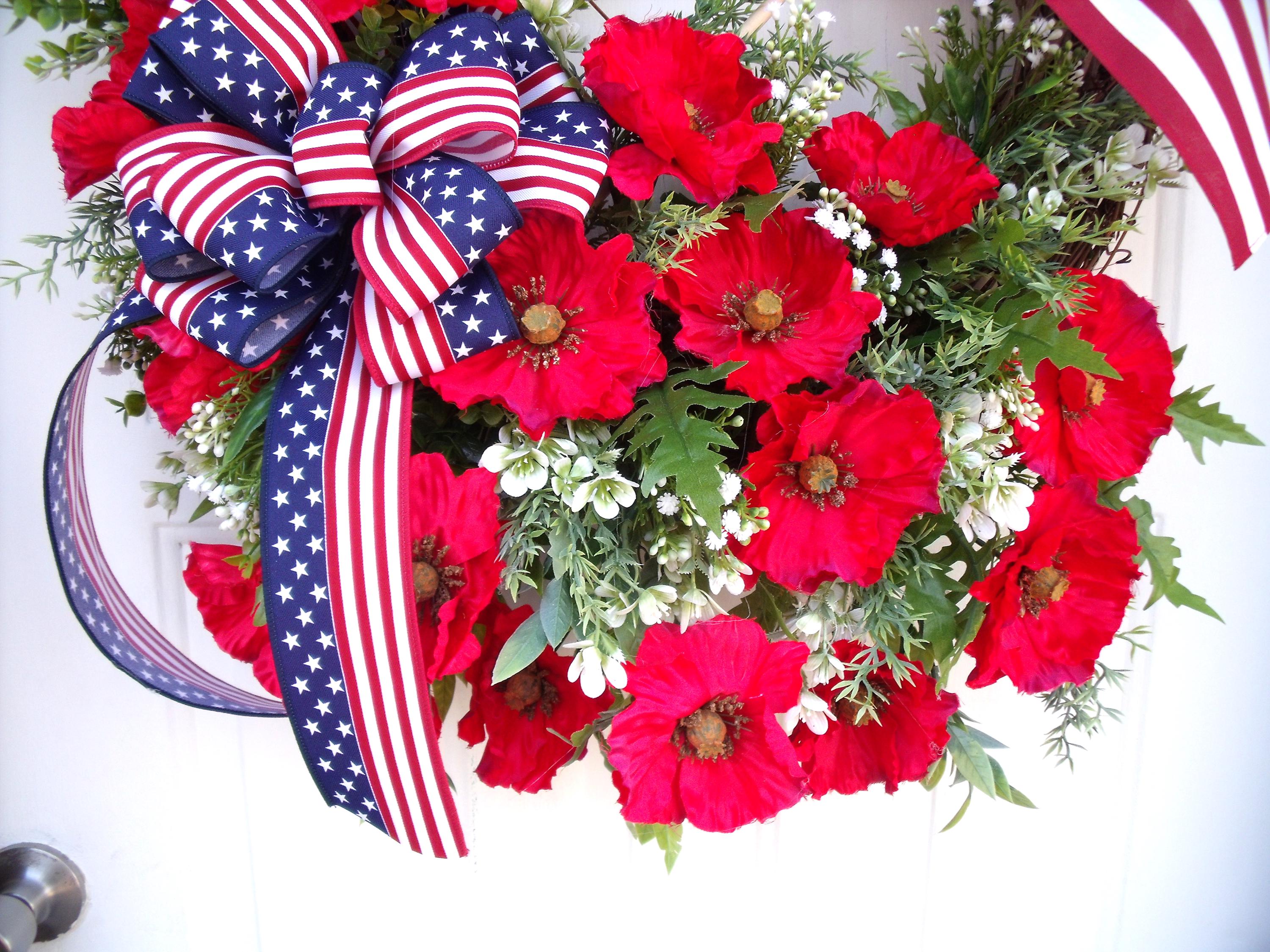 Poppy Patriotic Wreath: Americana Flag Decor, Memorial Day - Etsy