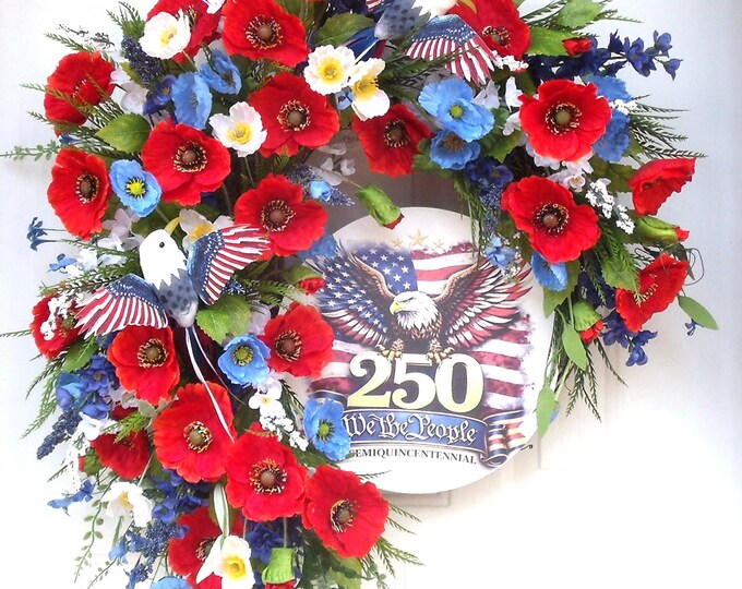 Patriotic Poppy Wreath, Memorial Day, July4th Military Veteran's Day ...