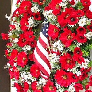 Patriotic Poppy Wreath Memorial Day Wreath 28 Summer - Etsy