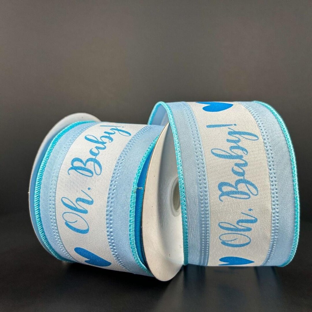 2.5" X 10yds. Baby Boy Wired Ribbon, Blue/white, Nursery Baby Shower ...