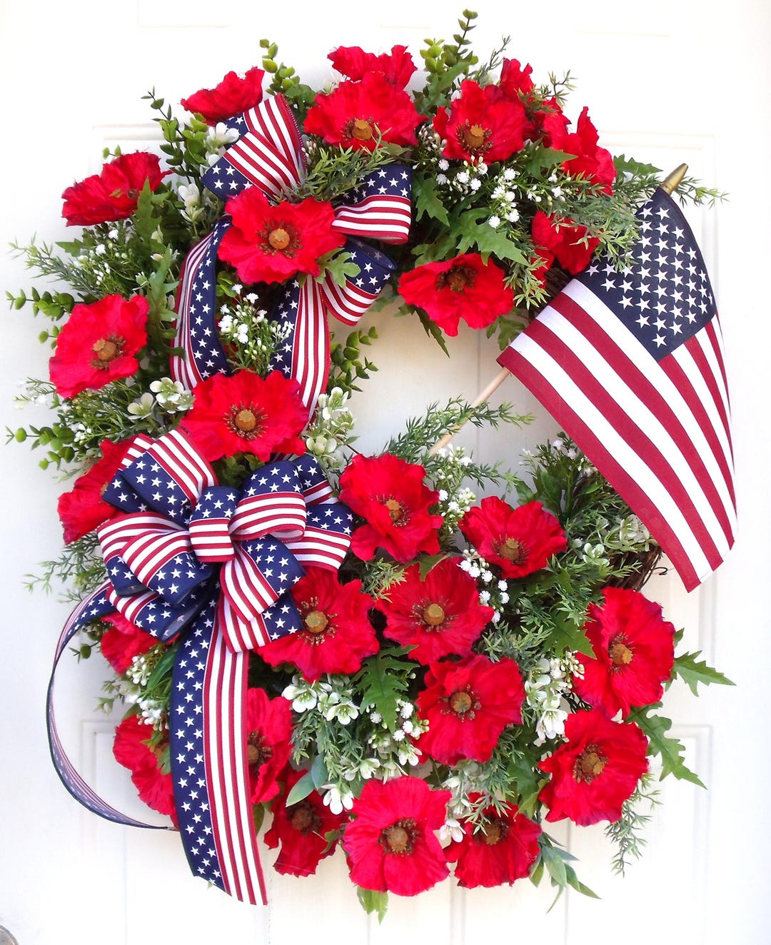 Poppy Patriotic Wreath: Americana Flag Decor, Memorial Day - Etsy