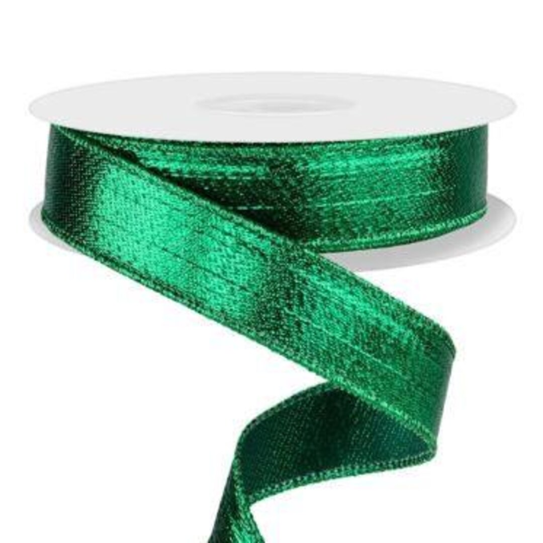 Emerald Green Metallic Wired Ribbon, 7/8" X 10yds, Christmas Ribbon ...