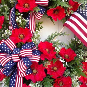 Poppy Patriotic Wreath: Americana Flag Decor, Memorial Day - Etsy