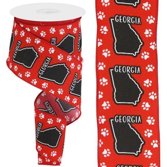 2 5 Georgia Paw Prints Black Red White Wired Ribbon 10 Etsy