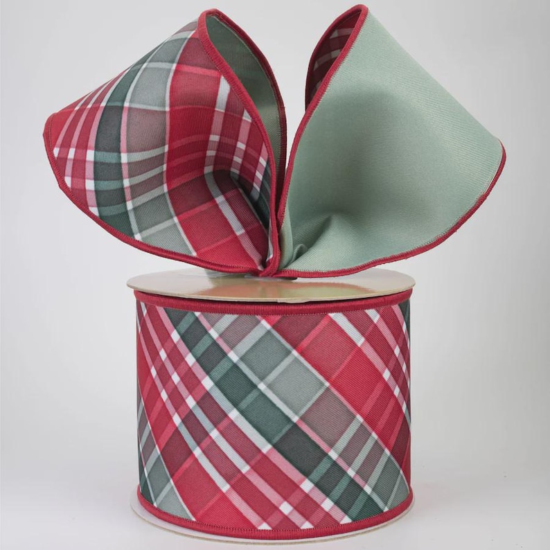 D'lux Plaid Wired Ribbon: Sage, Red, Emerald, & White - 4" X 10 Yds ...