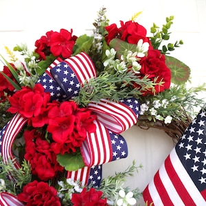Patriotic Geranium Wreath: Americana Flag Door Decor - Etsy