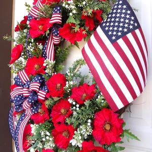 Poppy Patriotic Wreath: Americana Flag Decor, Memorial Day - Etsy