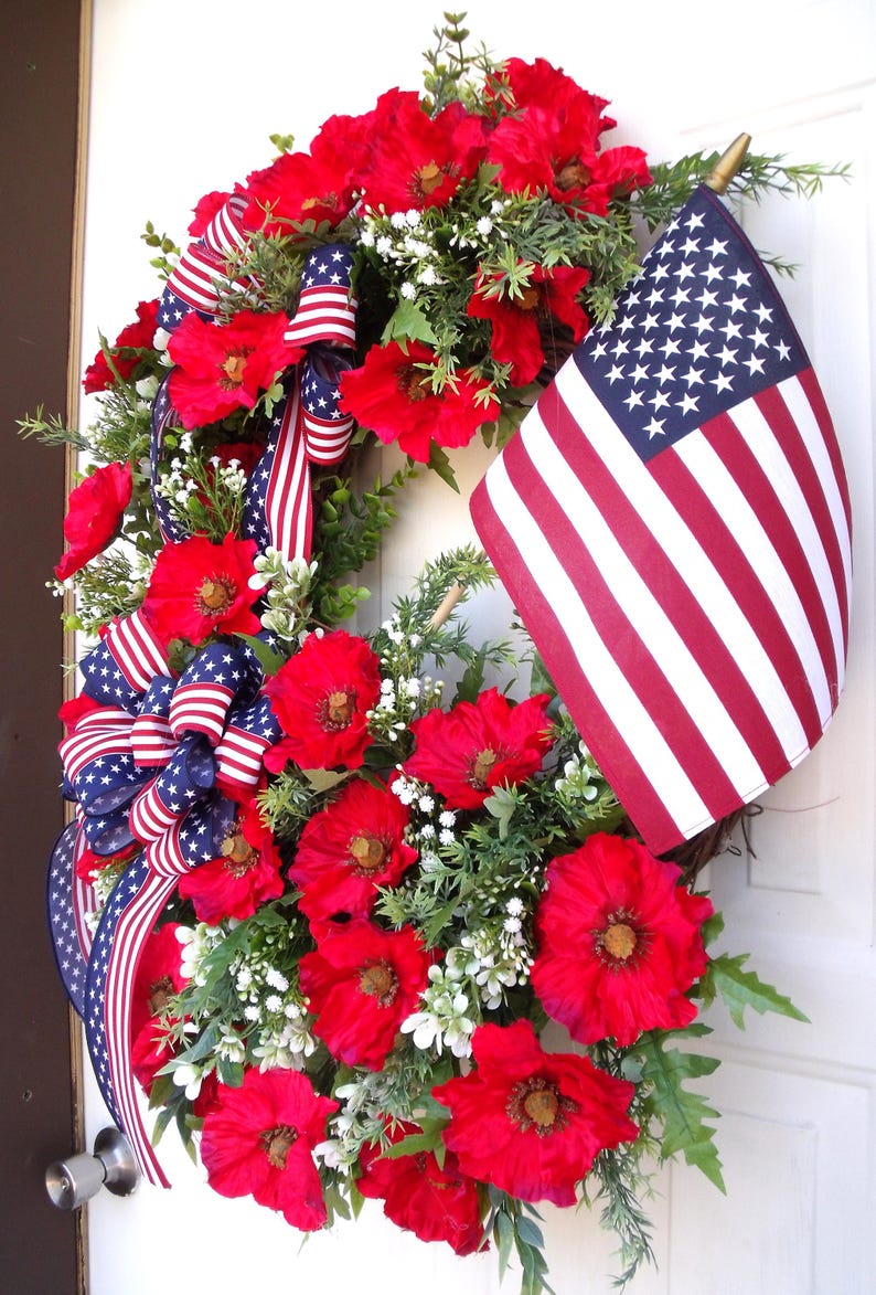 Poppy Patriotic Wreath: Americana Flag Decor, Memorial Day - Etsy