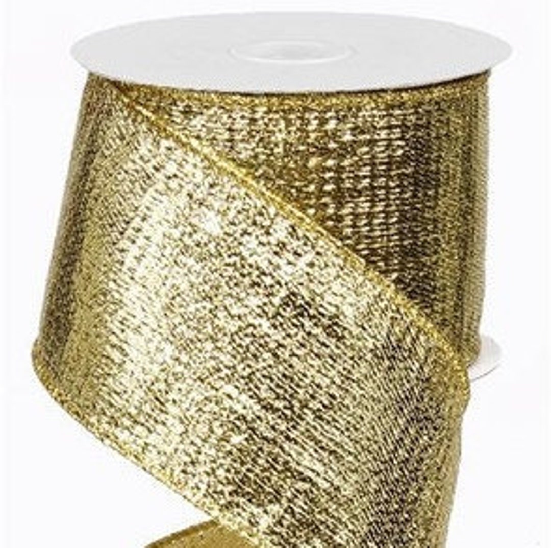 Gold Metallic Wired Ribbon, 2.5" X 10yds, Christmas Ribbon, Holiday ...