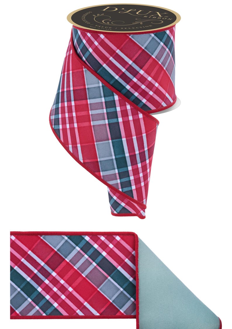 D'lux Plaid Wired Ribbon: Sage, Red, Emerald, & White - 4" X 10 Yds ...