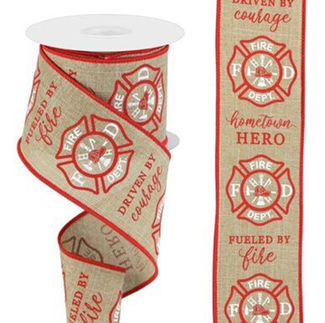 2.5" Lt Beige/red Firefighter Ribbon, Fireman Ribbon, Badge Hero Ribbon ...