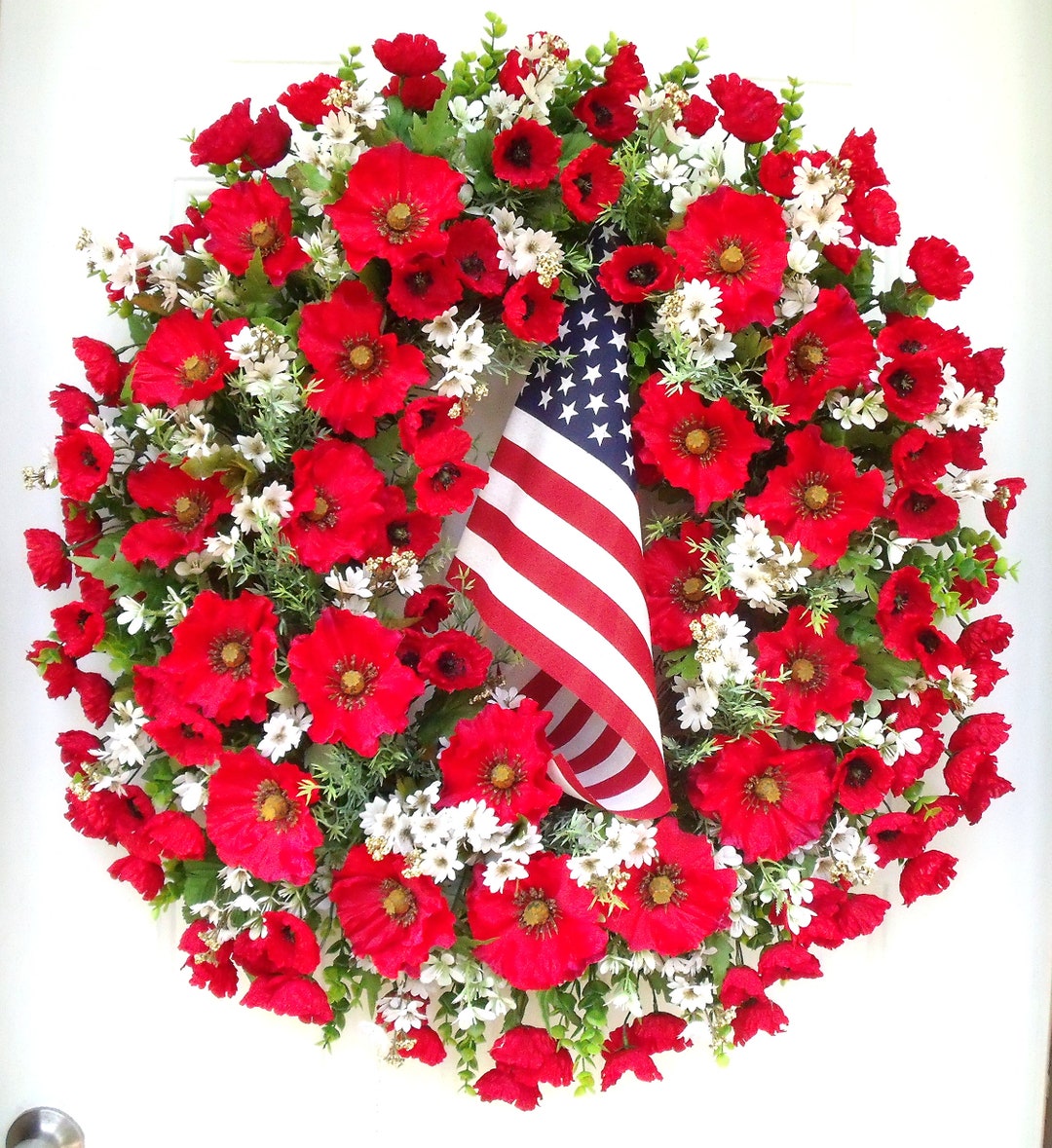 Patriotic Poppy Wreath Memorial Day Wreath 28 Summer - Etsy