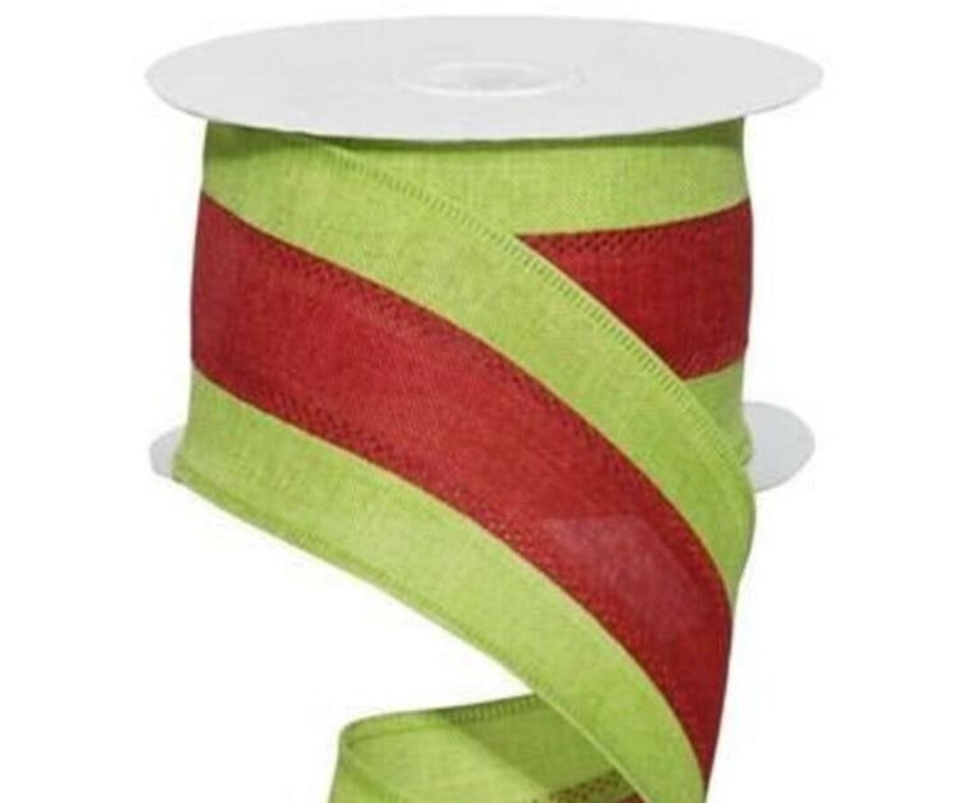Lime Green/red 2 Color 3-in-1 Royal Burlap Wired Ribbon, 2.5" X 10 ...