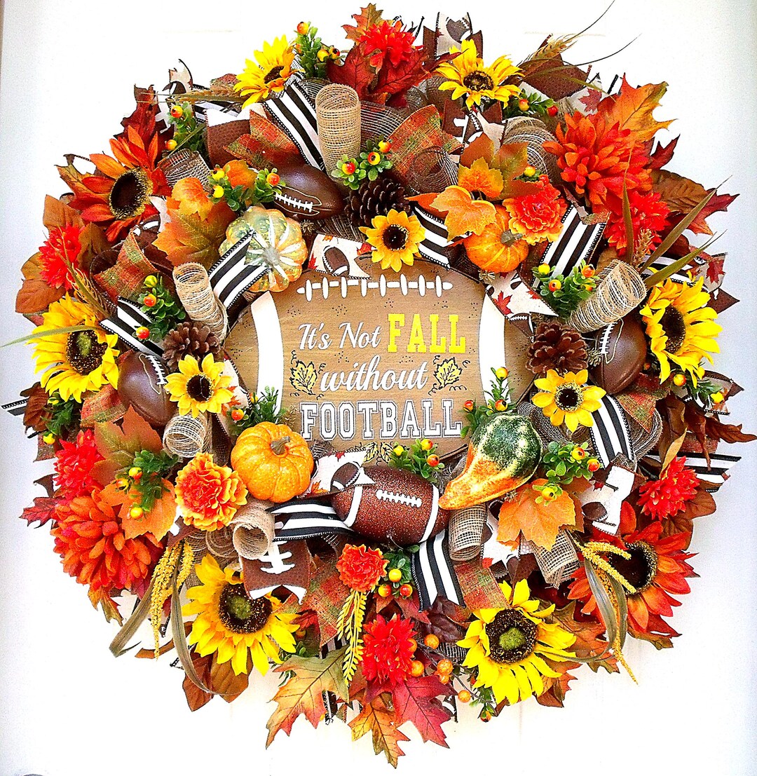 Fall & Football Wreath, 26" Front Door Autumn Wall Wreath, Football Apt ...