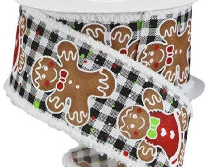 10 Yds, 2.5" Gingerbread Drift Edge Wired Black and White Gingham ...