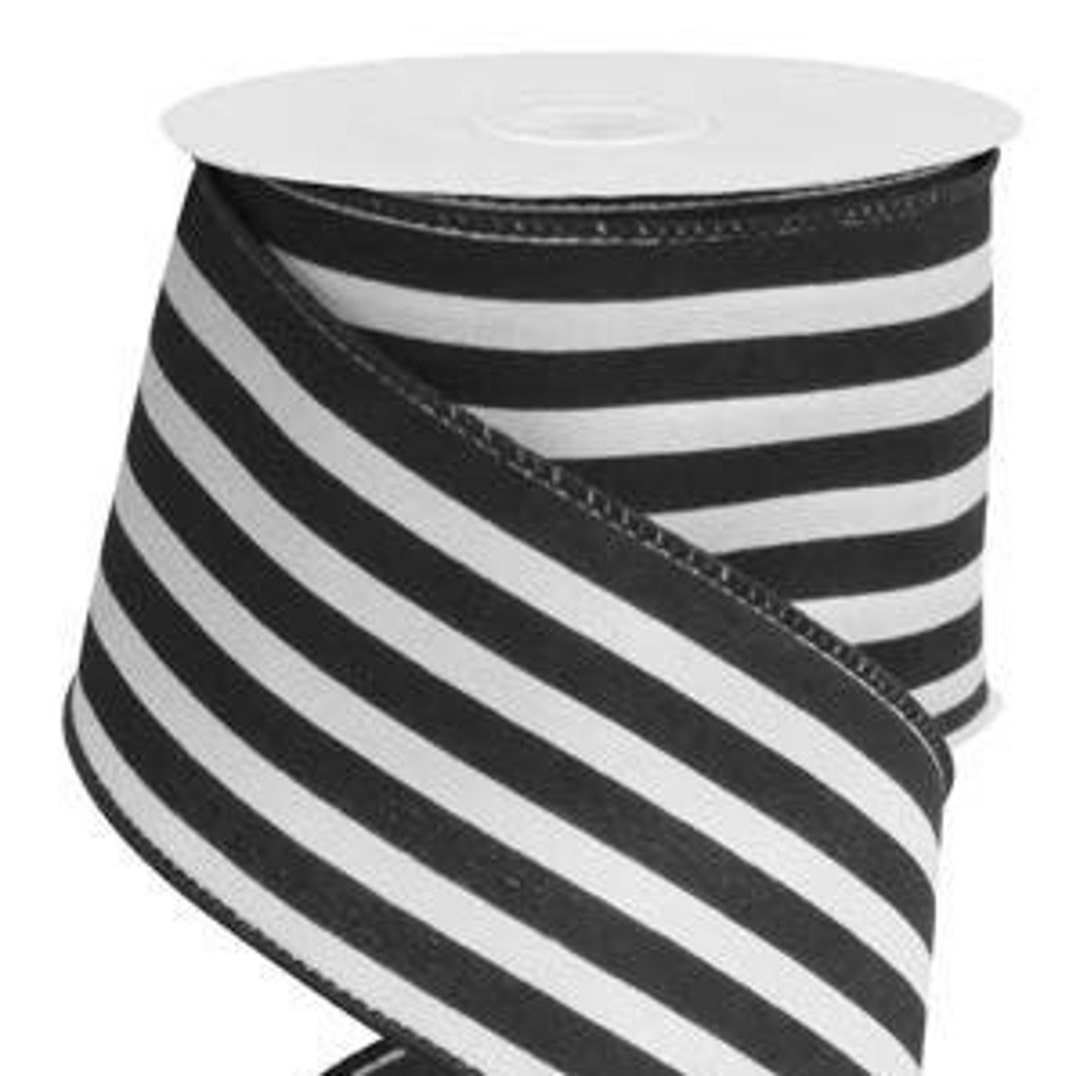 White/black Vertical Stripe Wired Ribbon, 2.5" X 10 Yards ANY Season ...