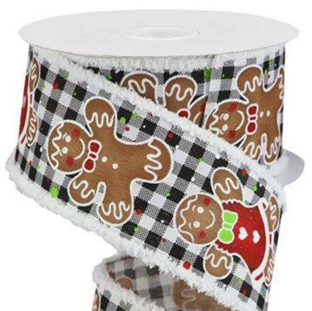 Gingerbread Gingham Ribbon: 2.5" Wired Edge Christmas Ribbon (10 Yds ...