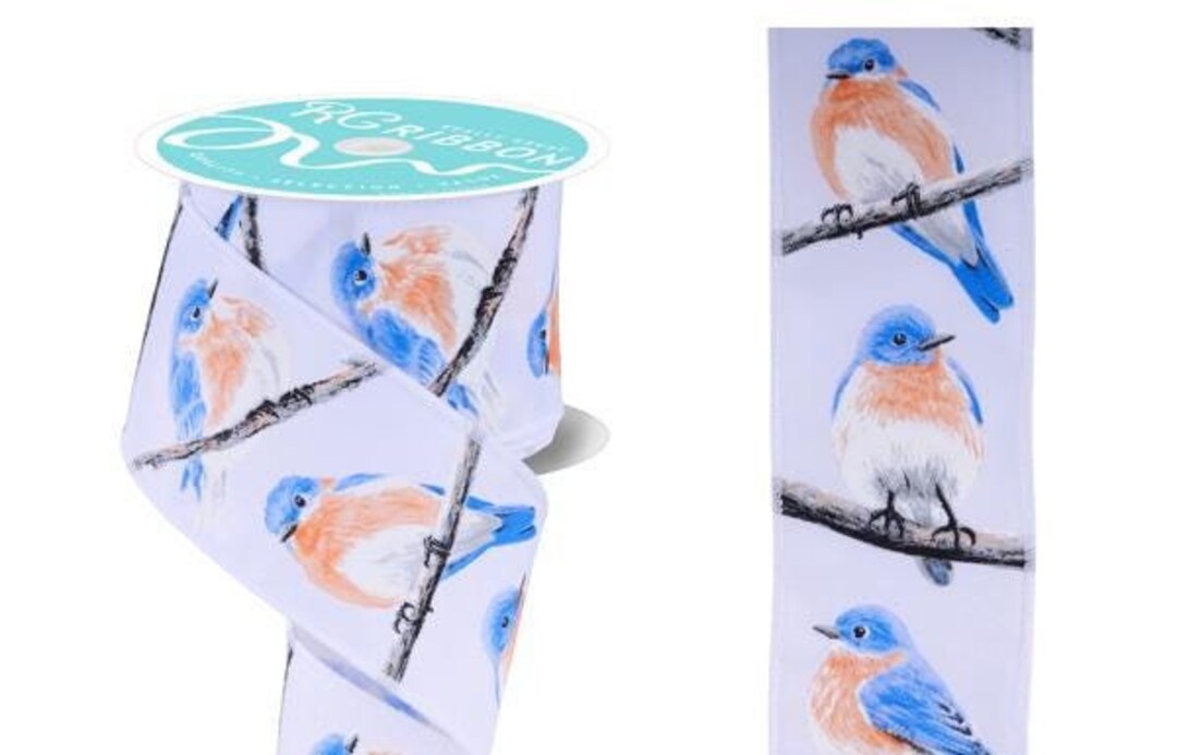 Chubby Birds Wired Ribbon, White/blue/orange/grey/black, 2.5"x10 Yds ...