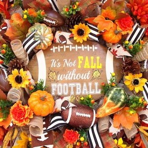 Fall & Football Wreath, 26 Front Door Autumn Wall Wreath, Football Apt ...