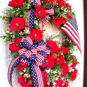 Poppy Patriotic Wreath: Americana Flag Decor, Memorial Day - Etsy