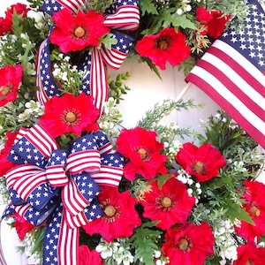 Poppy Patriotic Wreath: Americana Flag Decor, Memorial Day - Etsy