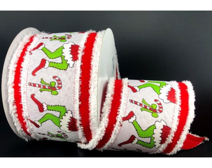4 X 10yd Wired Green Monster Legs / Candy Canes W/ Red Velvet & Snow ...